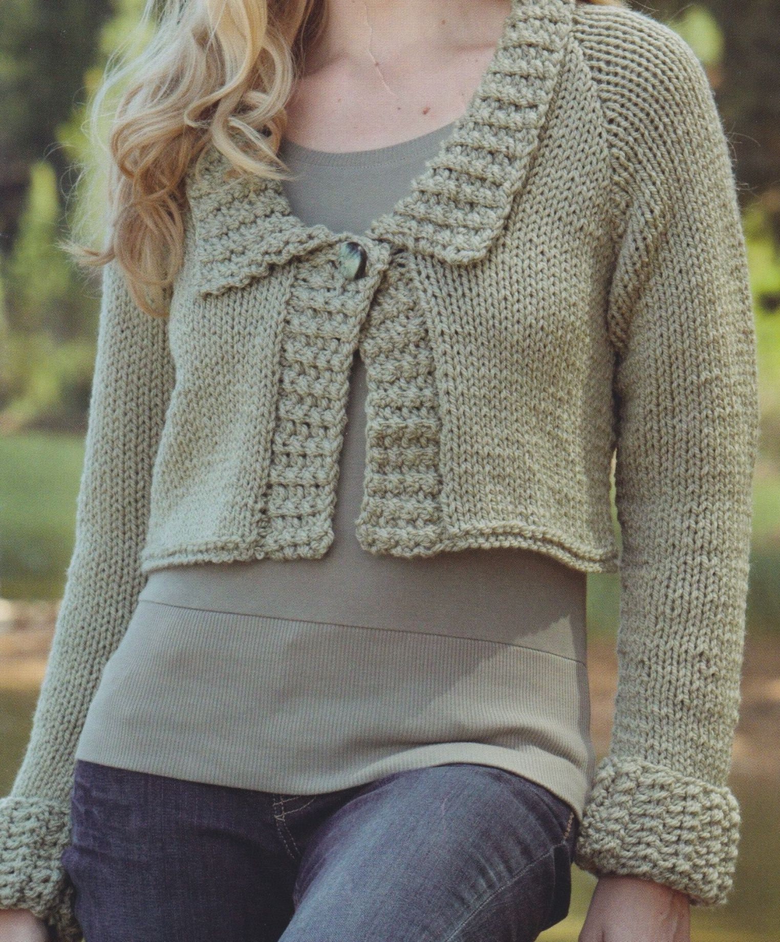 Ladies Short Cardigan Knitting Pattern Chunky / Bulky Yarn Womens One ...