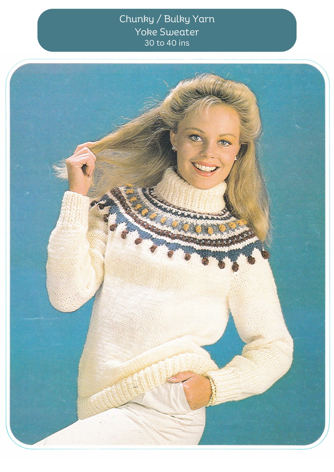 Ladies Fairisle Sweater Knitting Pattern Turtleneck Yoke Design Swedish ...