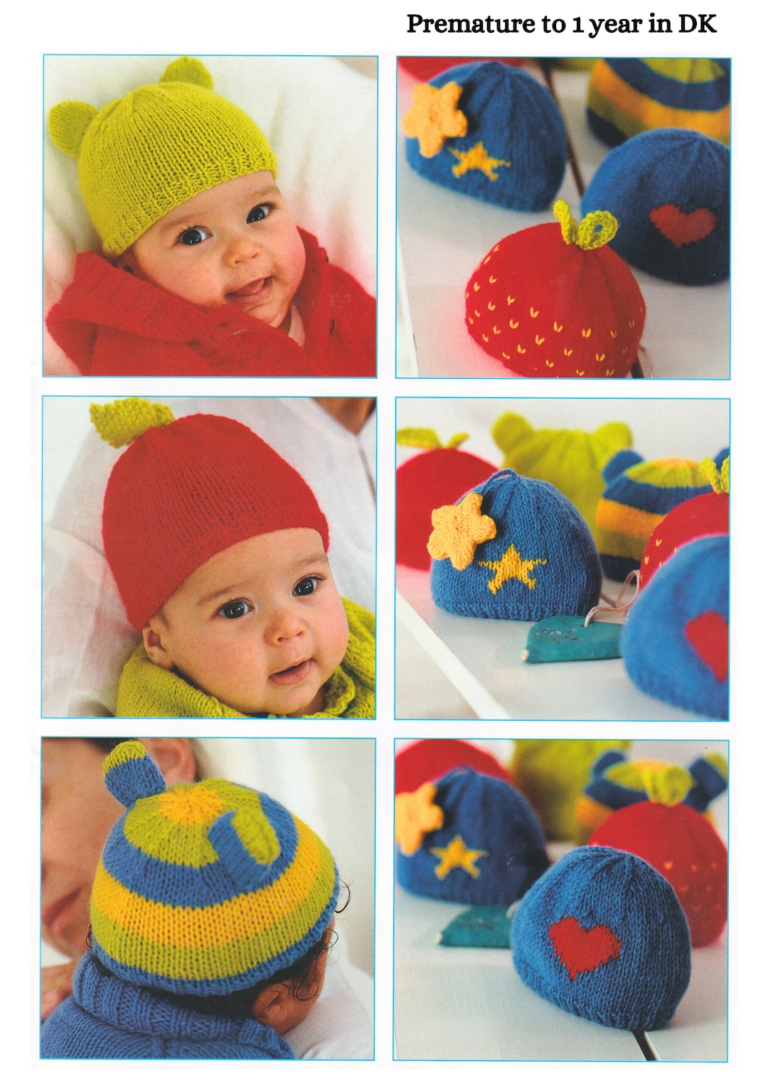 Premature Baby Hats Knitting Pattern Early Baby Hats DK PDF Pattern Prem to 12 Months Cute Hats ...