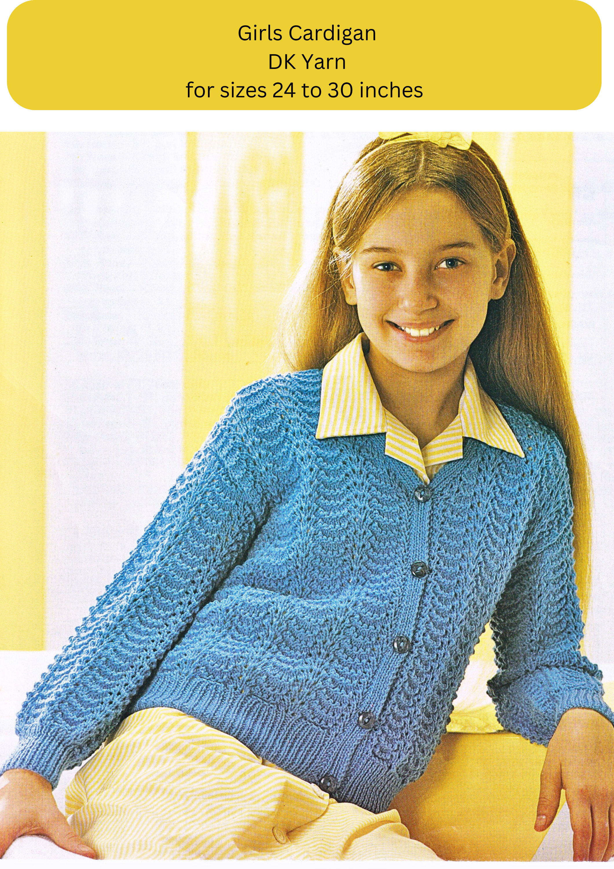 Girl's Cardigan Knitting Pattern V-neck Pretty Cardi DK Yarn 2 Years to ...