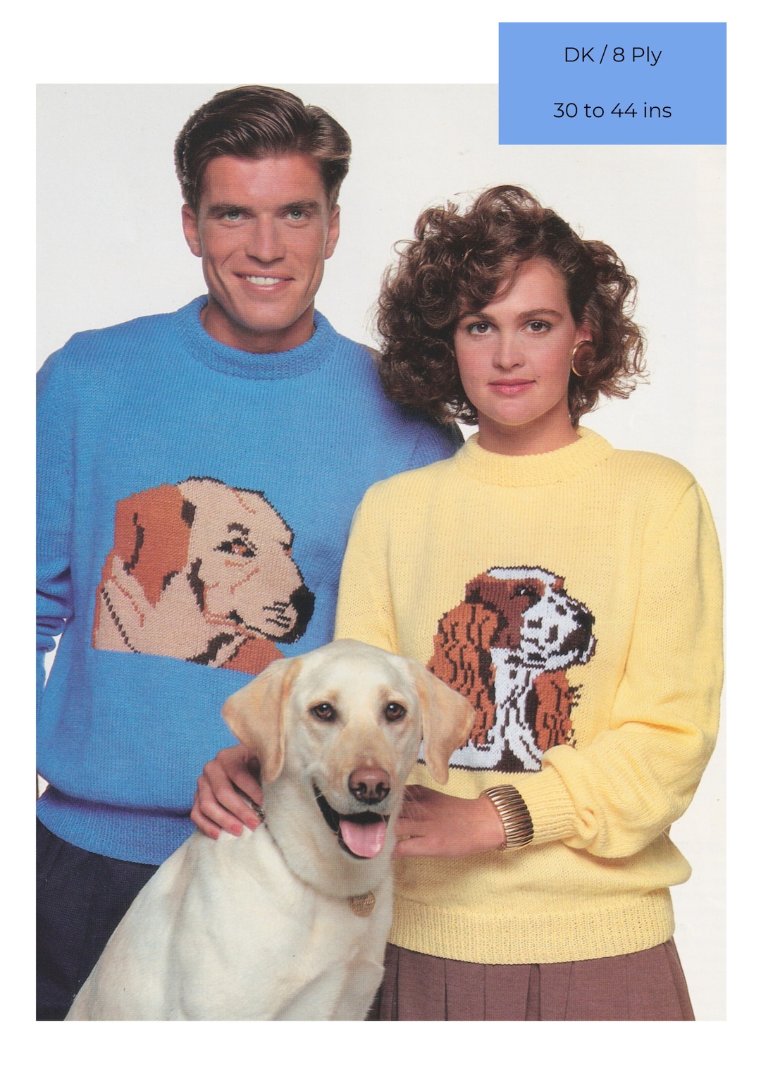 Ladies & Mens Knitting Pattern With Labrador and Spaniel Motif Sweater ...