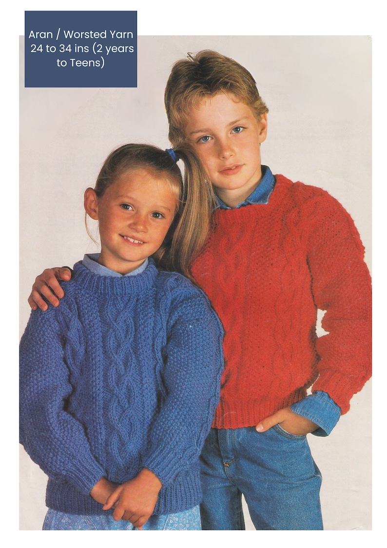 Girls & Boys Aran Sweater Knitting Pattern Sweater Cable Jumper Pattern ...