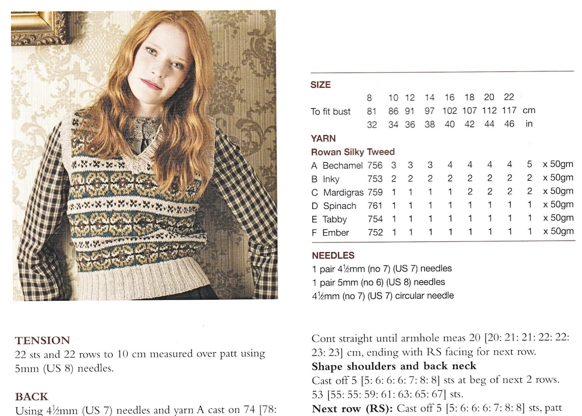 Ladies Tank Top Knitting Pattern Fair Isle Slipover Women's Sleeveless ...