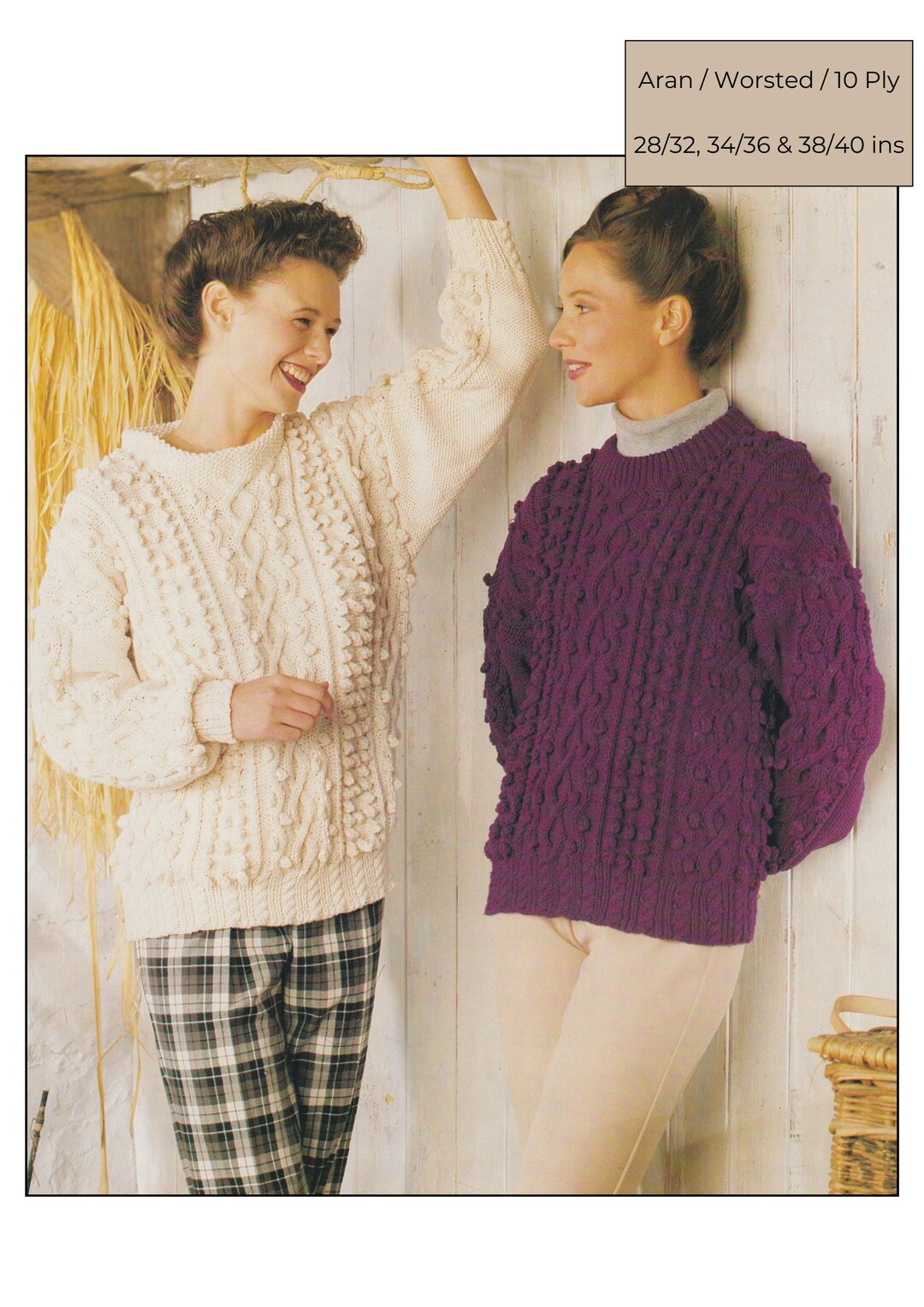 Ladies Aran Sweater Knitting Pattern Cable and Bobble Design Womens ...