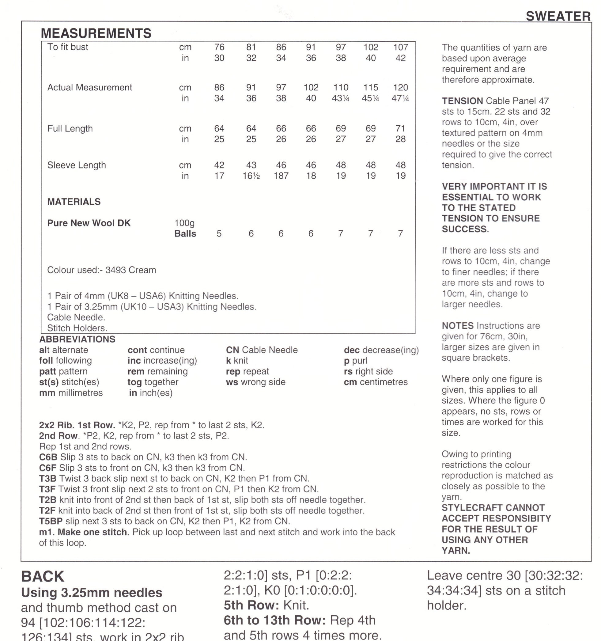 Ladies Cable Front Sweater Knitting Pattern Round Neck DK / 8ply Womens ...