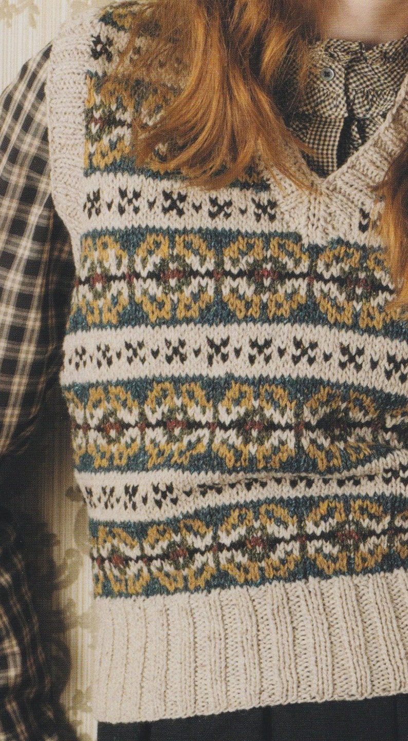 Ladies Tank Top Knitting Pattern Slipover Fair Isle Pattern Womens ...