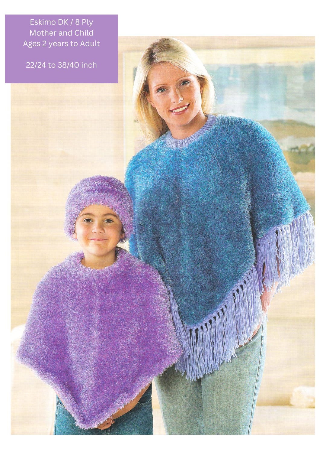 Ladies & Girls Poncho Knitting Pattern in Fluffy DK / 8 Ply Yarn Womens ...