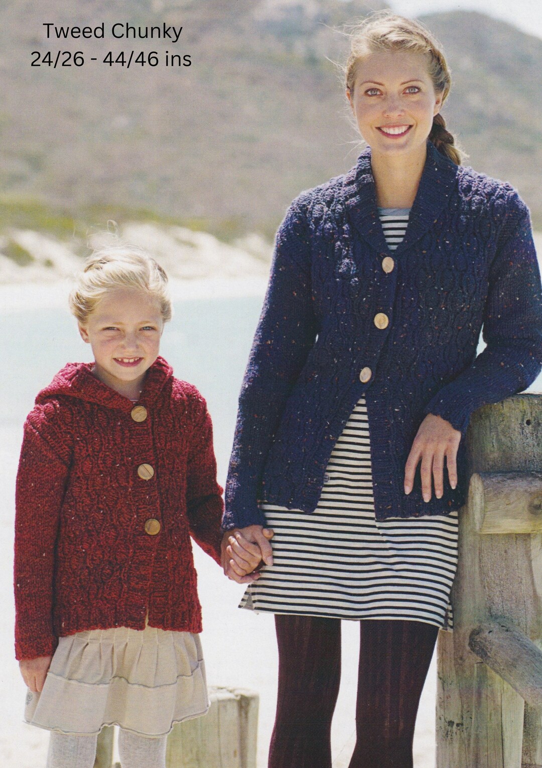 Ladies & Girls Cardigan Knitting Pattern in Tweed Chunky Yarn Childs ...