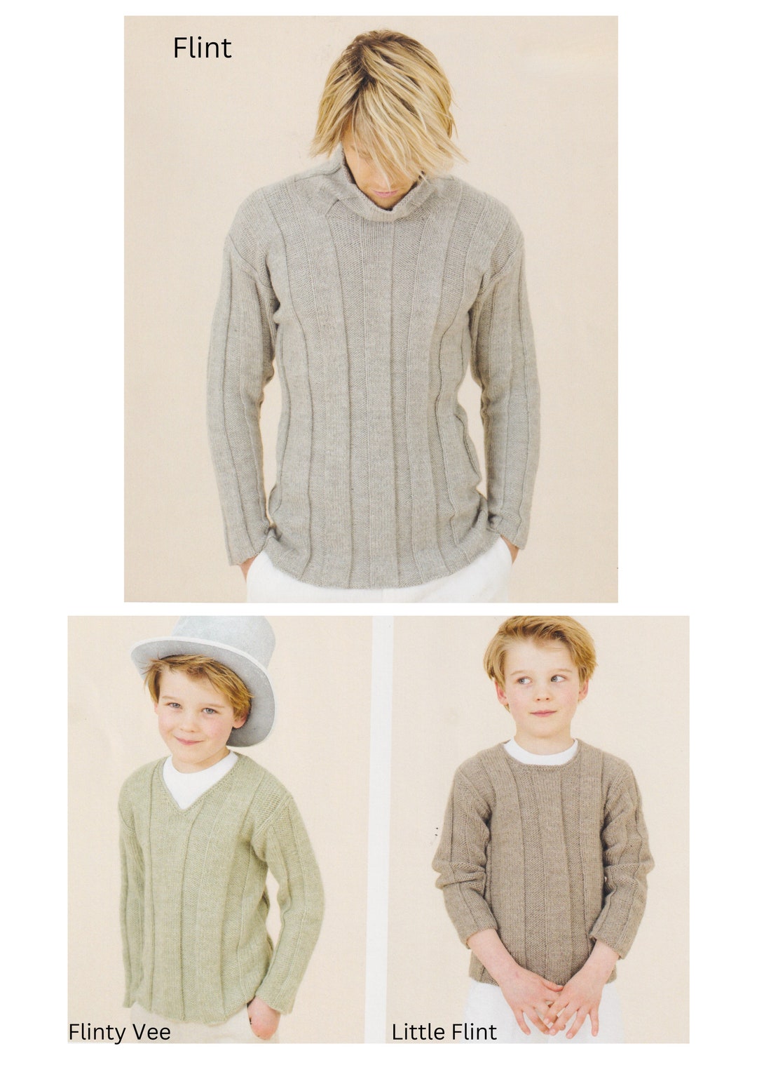 Mens Boys Sweater Knitting Pattern No Rib Edging PDF Pattern Organic DK ...