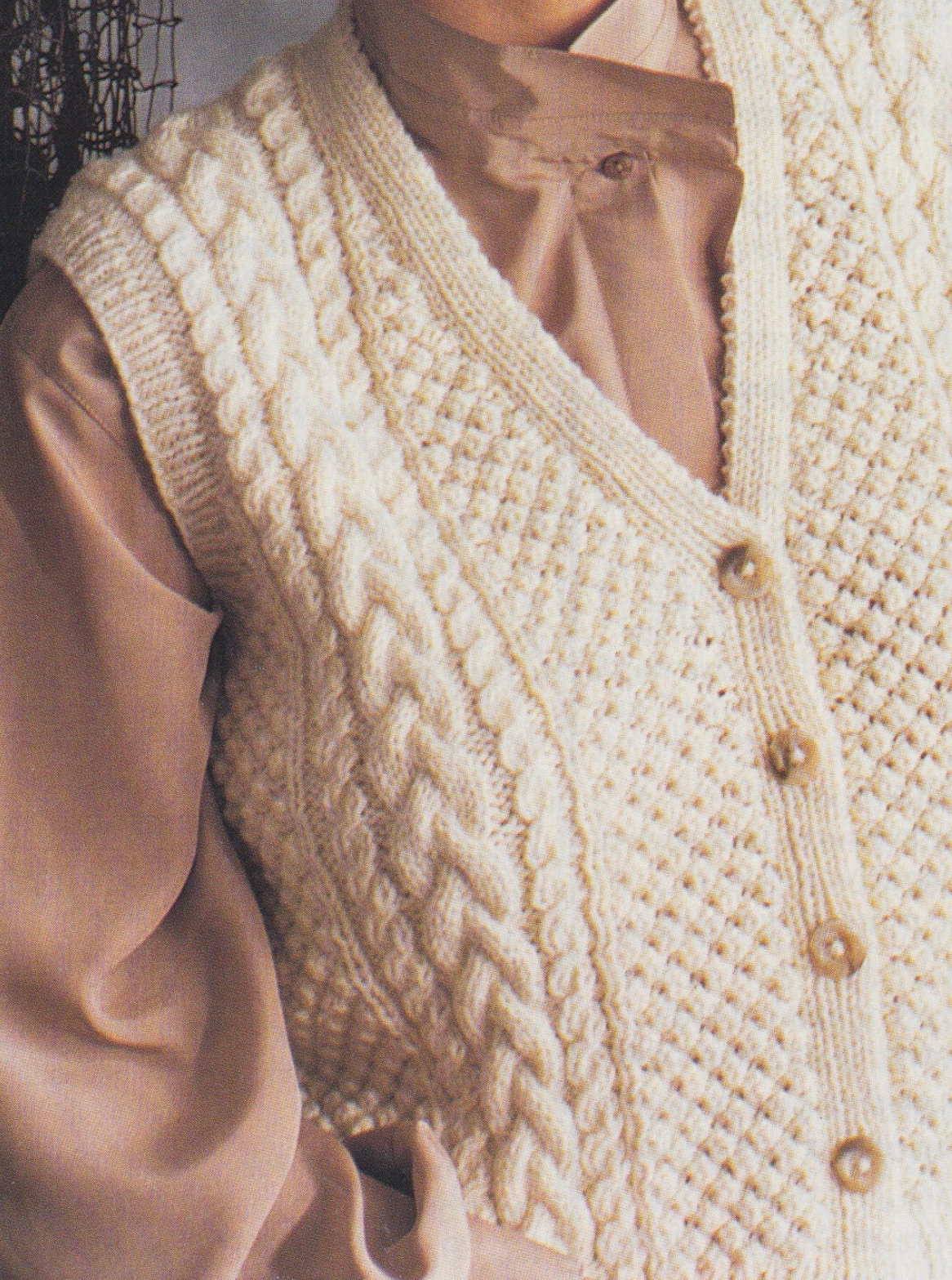 Ladies Aran Waistcoat Knitting Pattern Women's Cable Knit Sleeveless ...