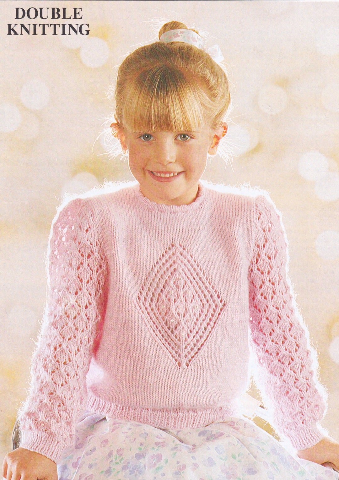 Girl's Sweater Jumper Knitting Pattern Pretty Lace Pattern DK / 8 Ply ...