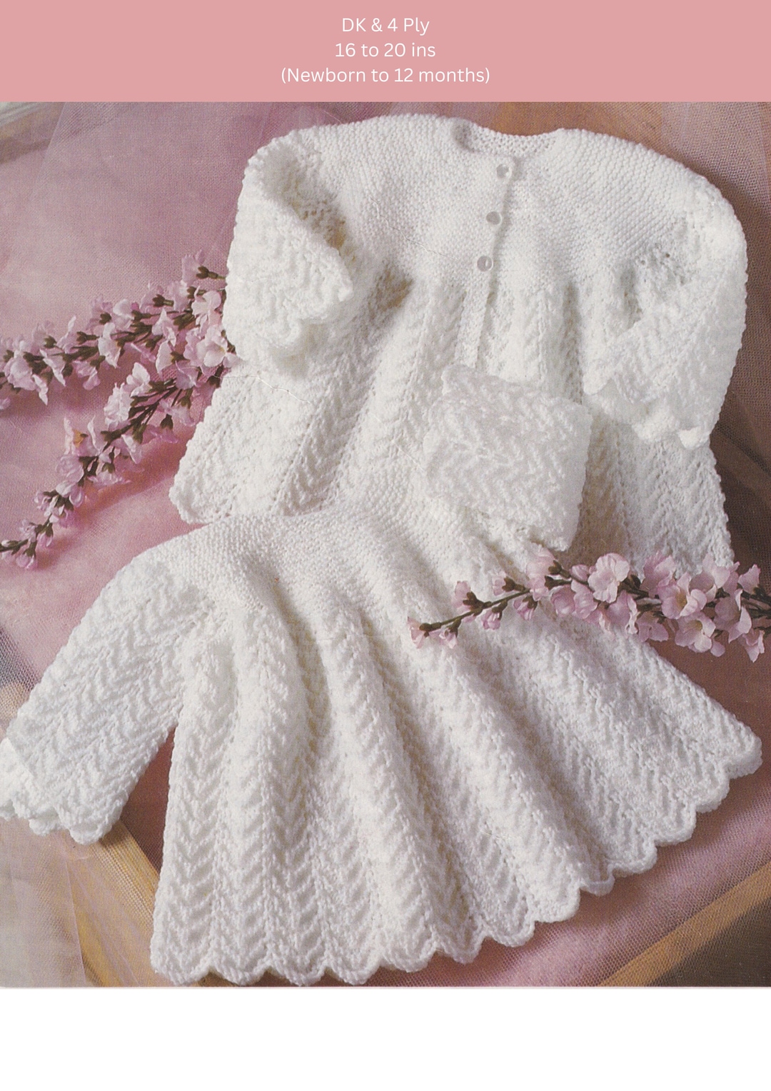 Baby Dress & Matinee Jacket Knitting Pattern DK or 4 Ply Yarn Angel Top ...