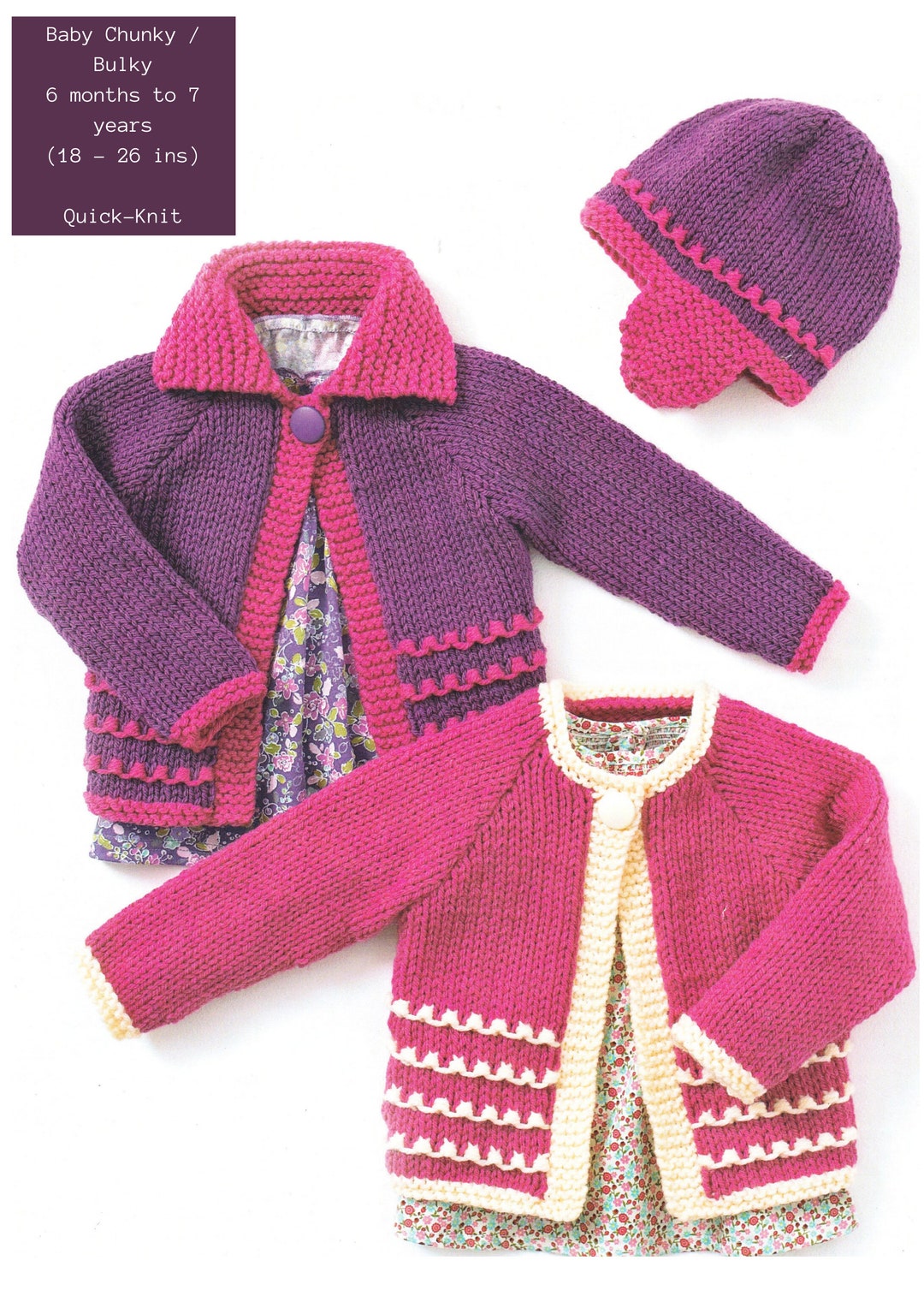 Baby & Girl's Cardigan Knitting Pattern Chunky / Bulky Yarn Cardigan V ...