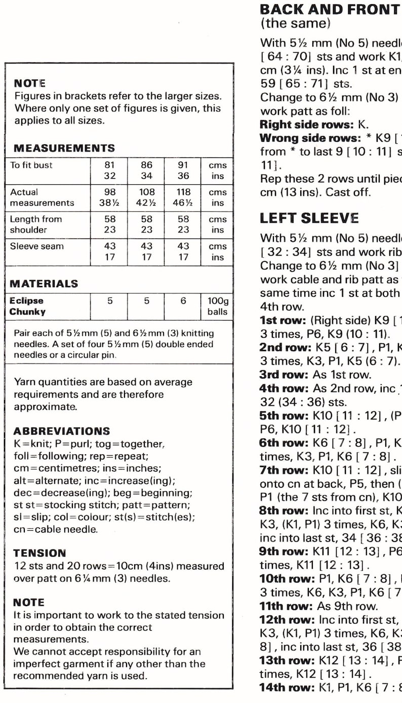 Ladies Chunky Sweater Knitting Pattern 12 Ply / Chunky / Bulky Yarn ...