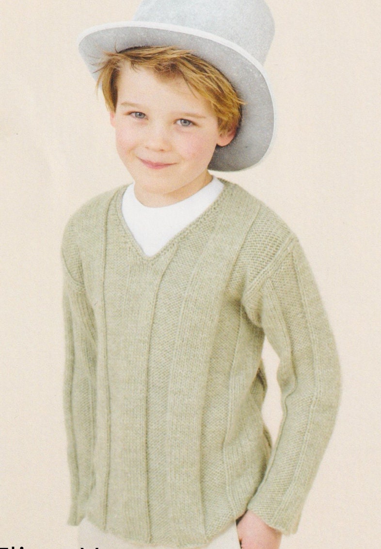Mens Boys Sweater Knitting Pattern No Rib Edging PDF Pattern Organic DK ...