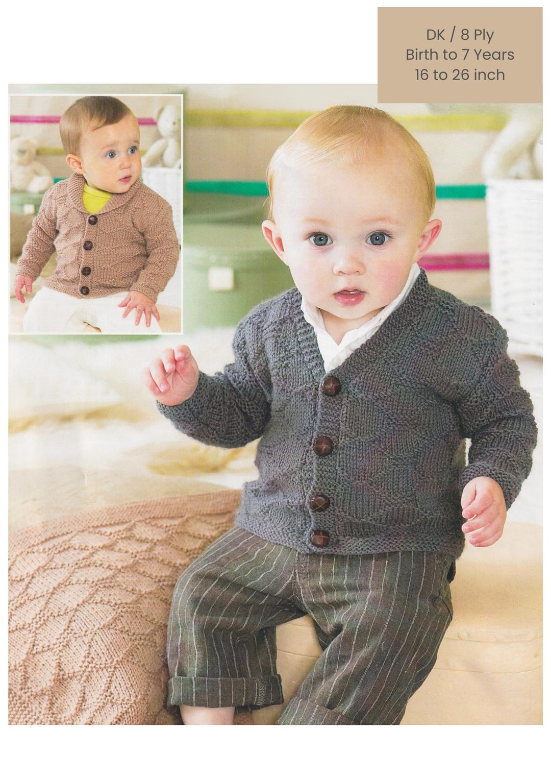 Girl's Boy's Cardigan Knitting Pattern DK / 8 Ply Yarn Child Cardigan 0 ...