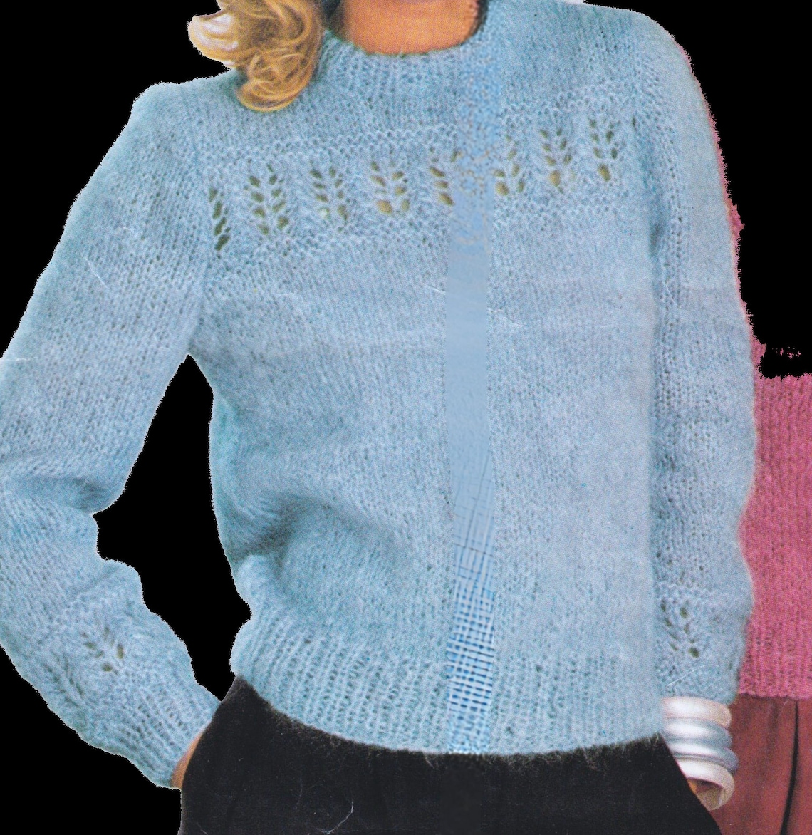 Mohair Sweater Jumper Knitting Pattern Pretty With Eyelet Panel Ladies ...