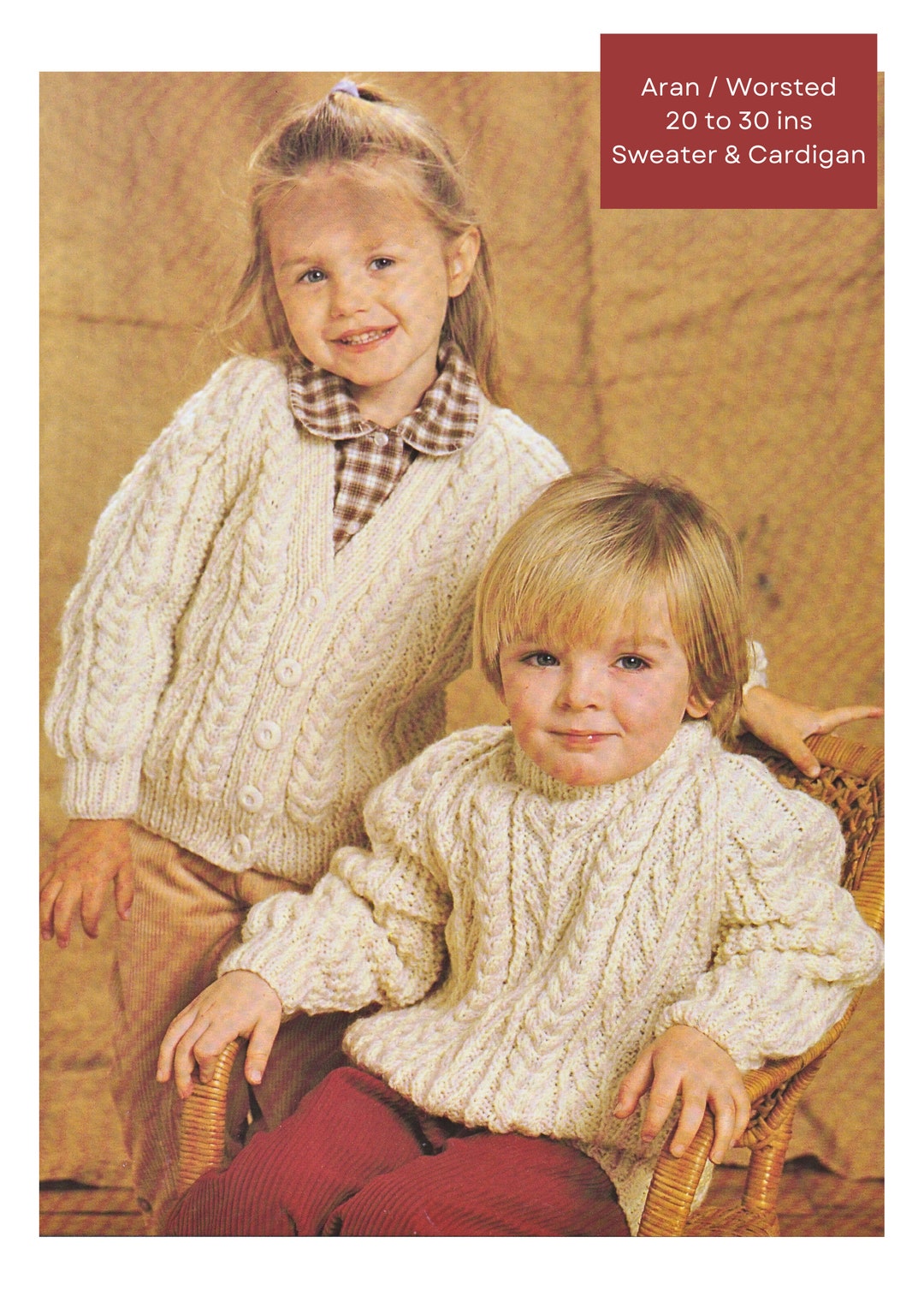 Girls Boys Aran Knitting Pattern Cardigan & Sweater Cable Pattern for ...