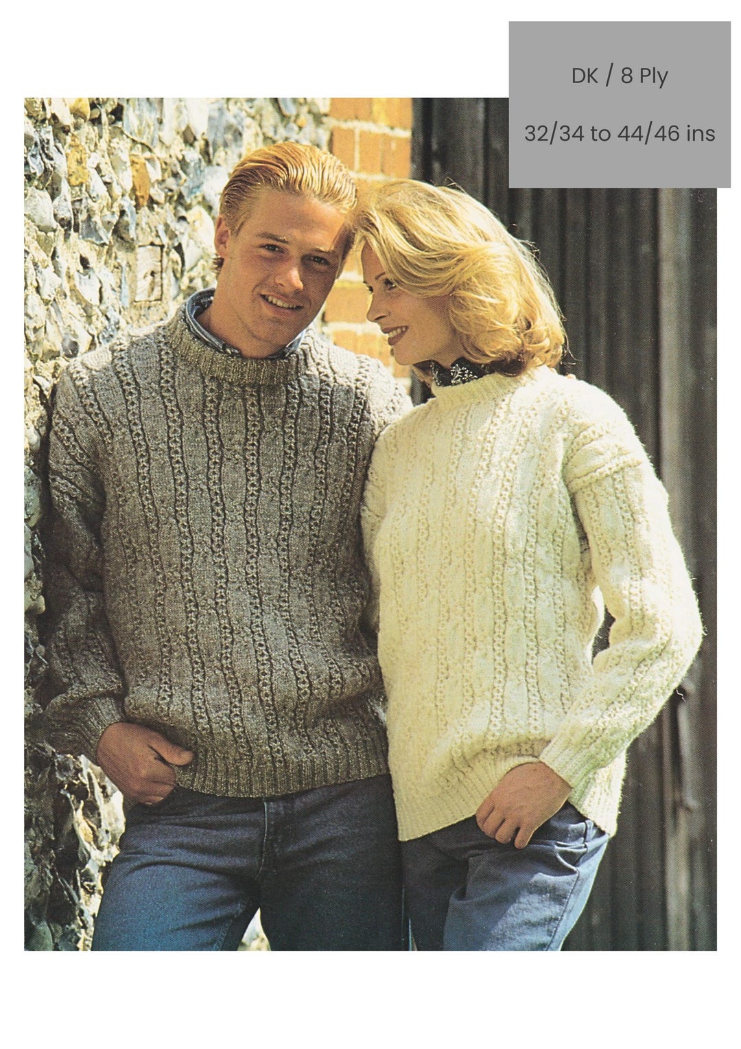 Ladies & Mens Sweater Knitting Pattern Cable Round Neck DK / 8ply ...