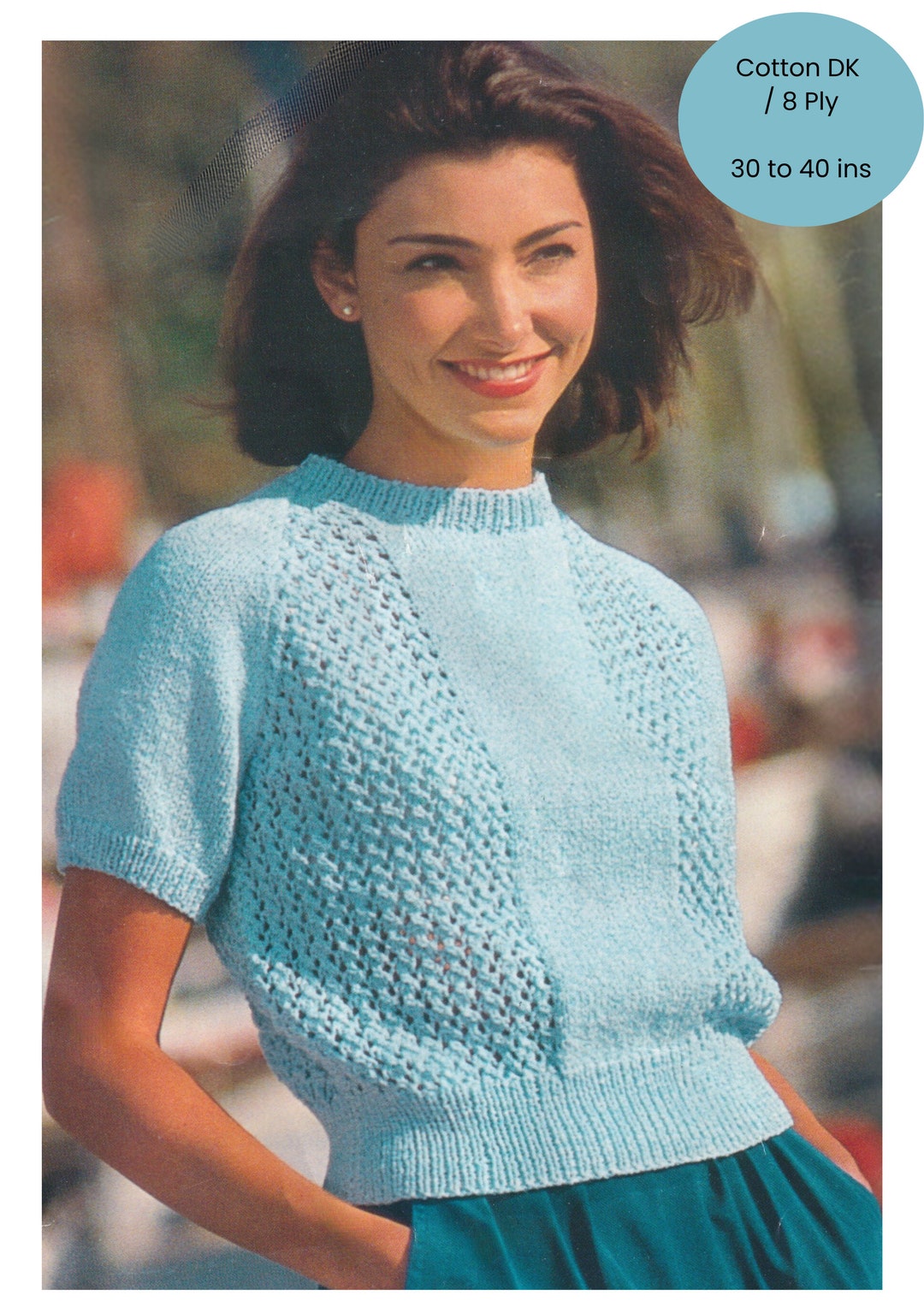 Short Sleeve Top Knitting Pattern Vintage 1980s Style Lacey DK / 8 Ply ...