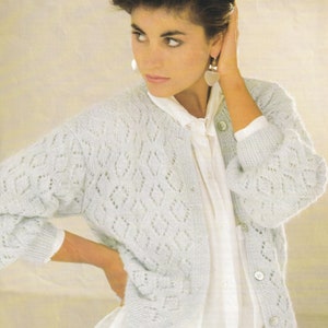 Ladies Cardigan Knitting Pattern Brushed DK / 8 Ply Womens Lace ...