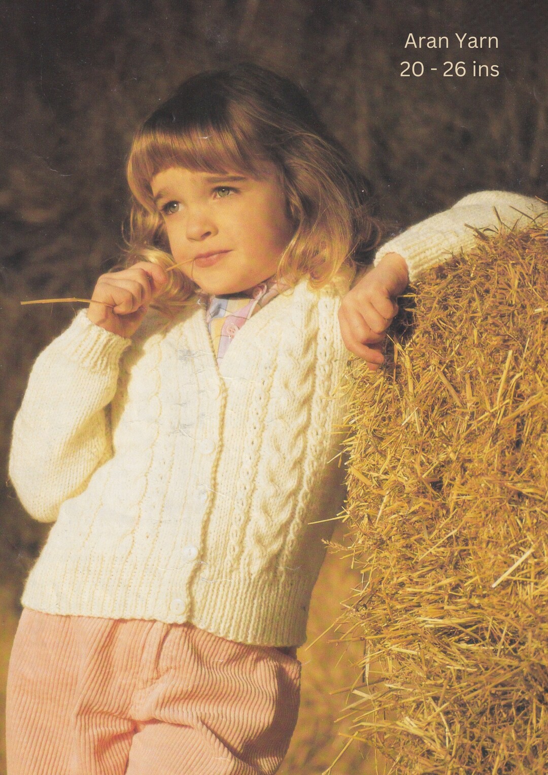 Girl's Cardigan Knitting Pattern Girls Aran Cable Cardigan V-neck 6 ...