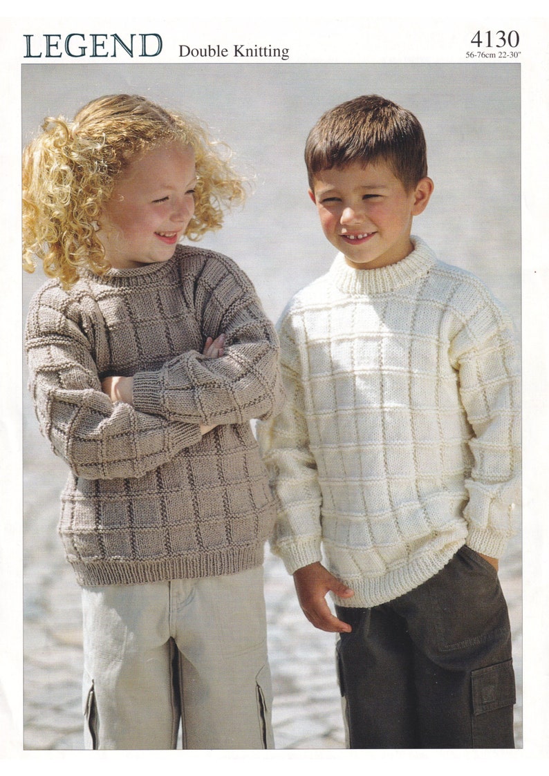 Boys Girls Sweater Knitting Pattern Childs Jumper Pullover DK / 8 Ply ...