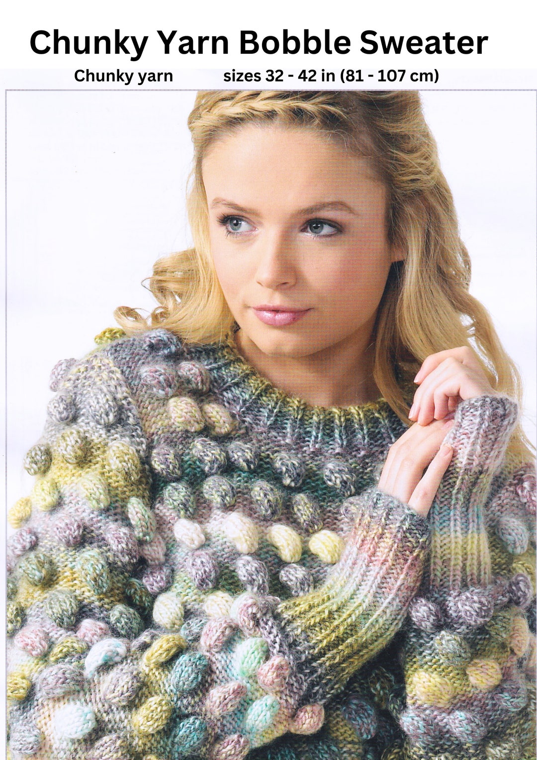 Ladies Sweater Knitting Pattern Chunky / Bulky Yarn Bobble Design With ...