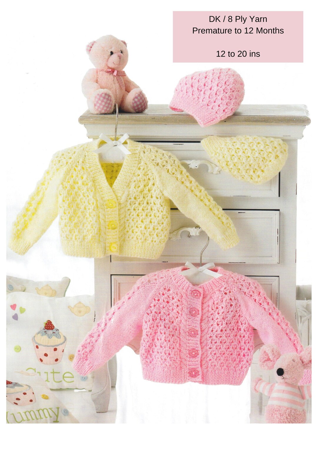 Premature Baby Cardigan & Hat Knitting Pattern Small Baby DK / 8 Ply ...