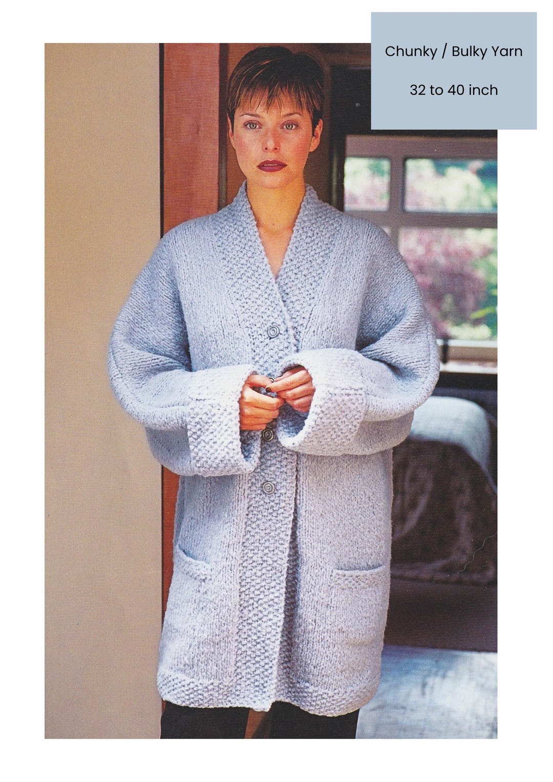 Womens Cardigan Knitting Pattern Long Jacket Chunky Bulky Yarn Ladies ...