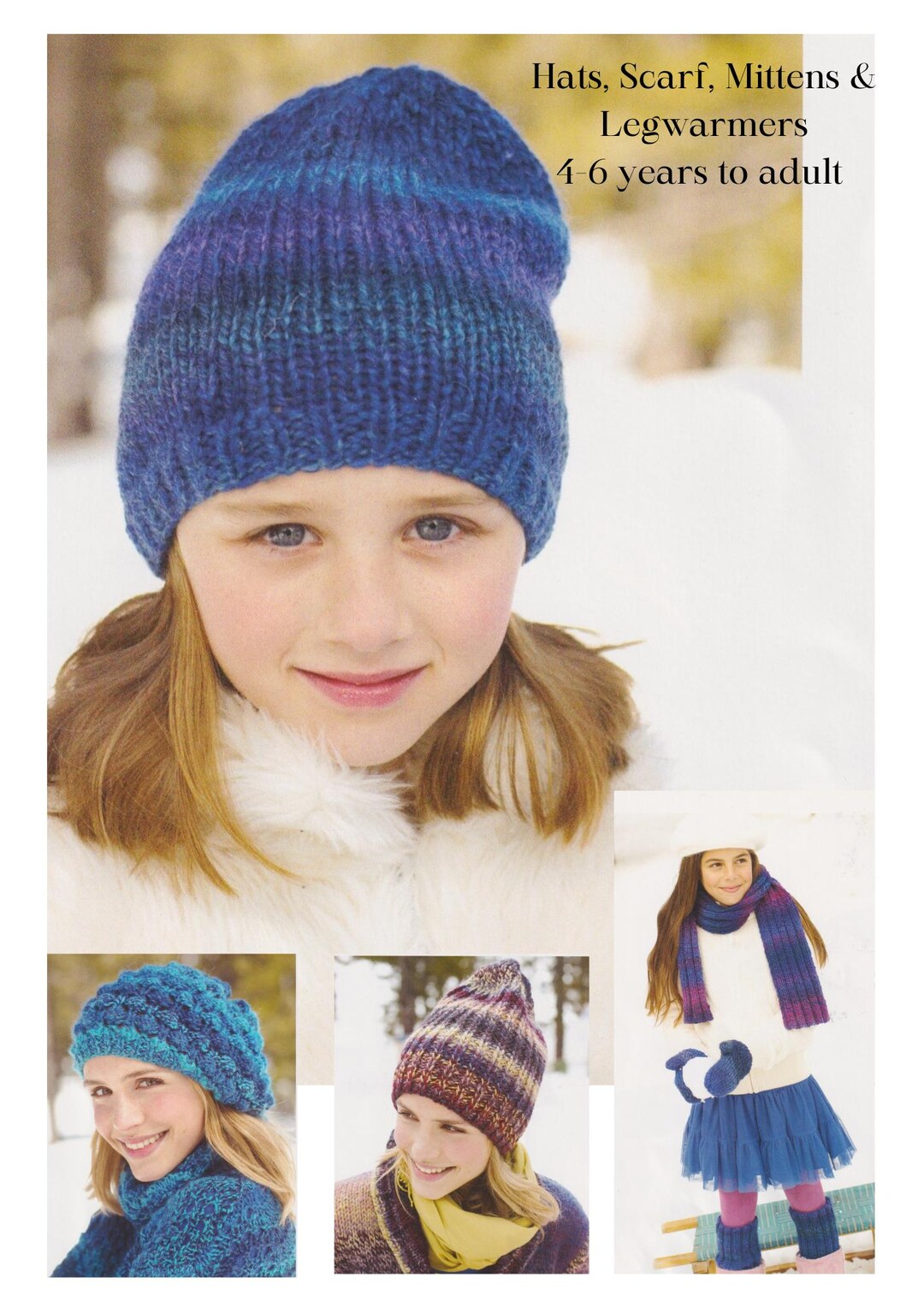 Hats, Berets, Mittens & Leg Warmers Knitting Pattern for Child, Women ...