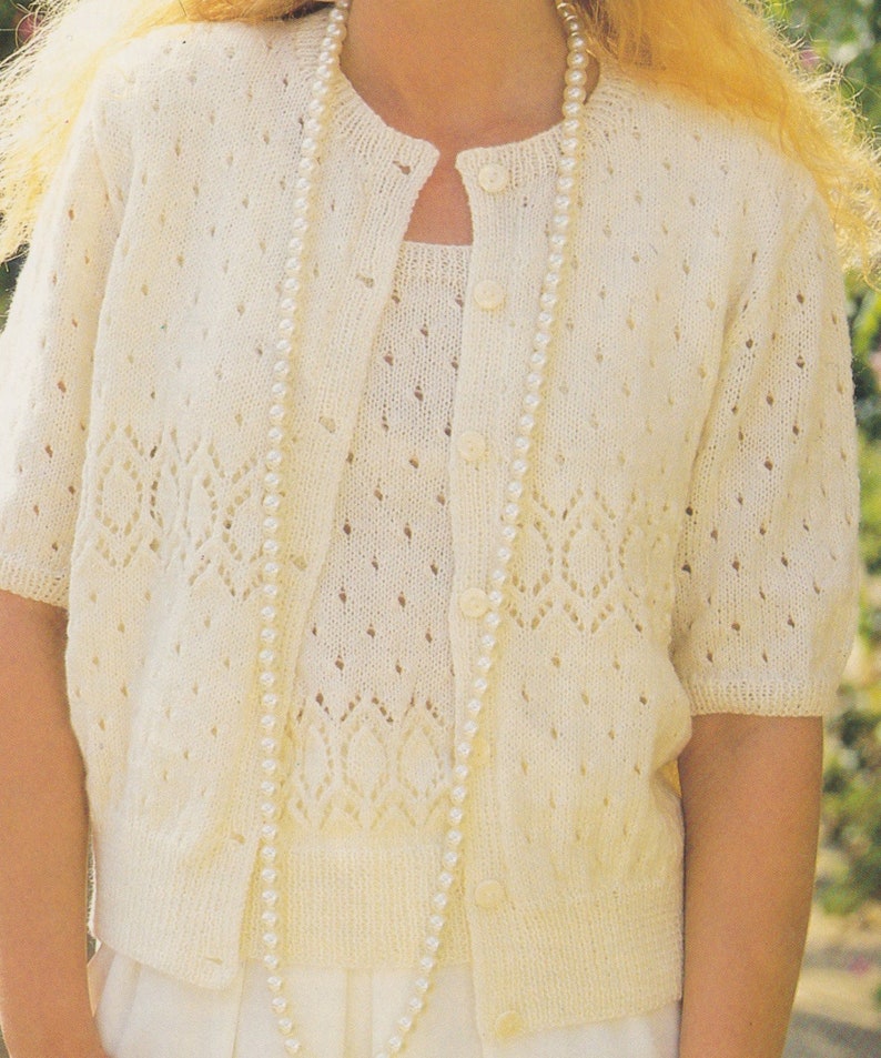 Ladies Summer Cardigan Knitting Pattern Short-sleeve Cardigan & Lace ...