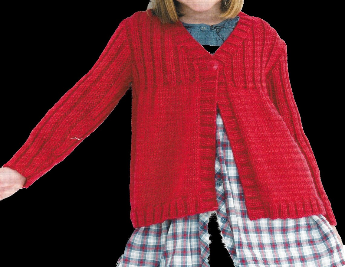 Girl's Cardigan Knitting Pattern Long and Short Sleeved Single Button ...