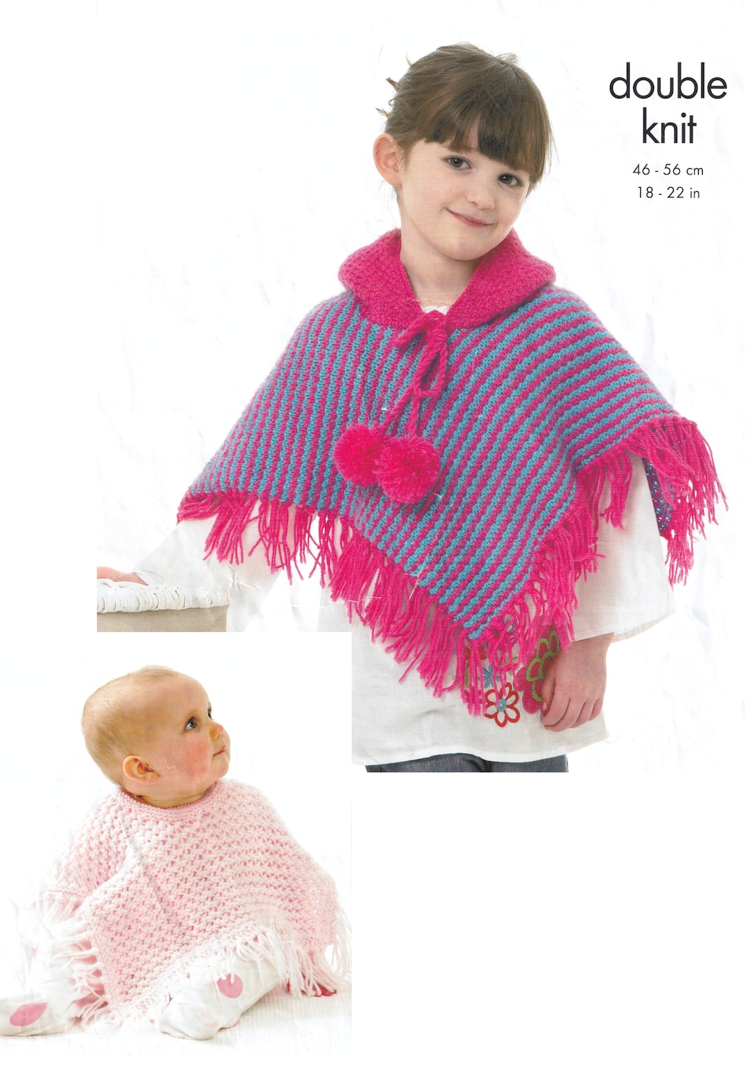 Baby Girls Poncho Knitting Pattern DK Yarn 8 Ply 3 Months to 3 Years ...
