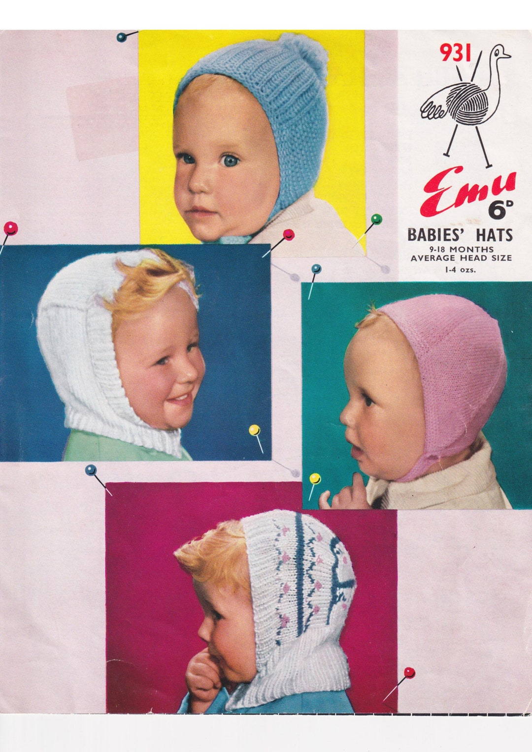 Baby Hats Knitting Pattern Vintage 1960s DK / 8 Ply & 3ply Balaclava ...