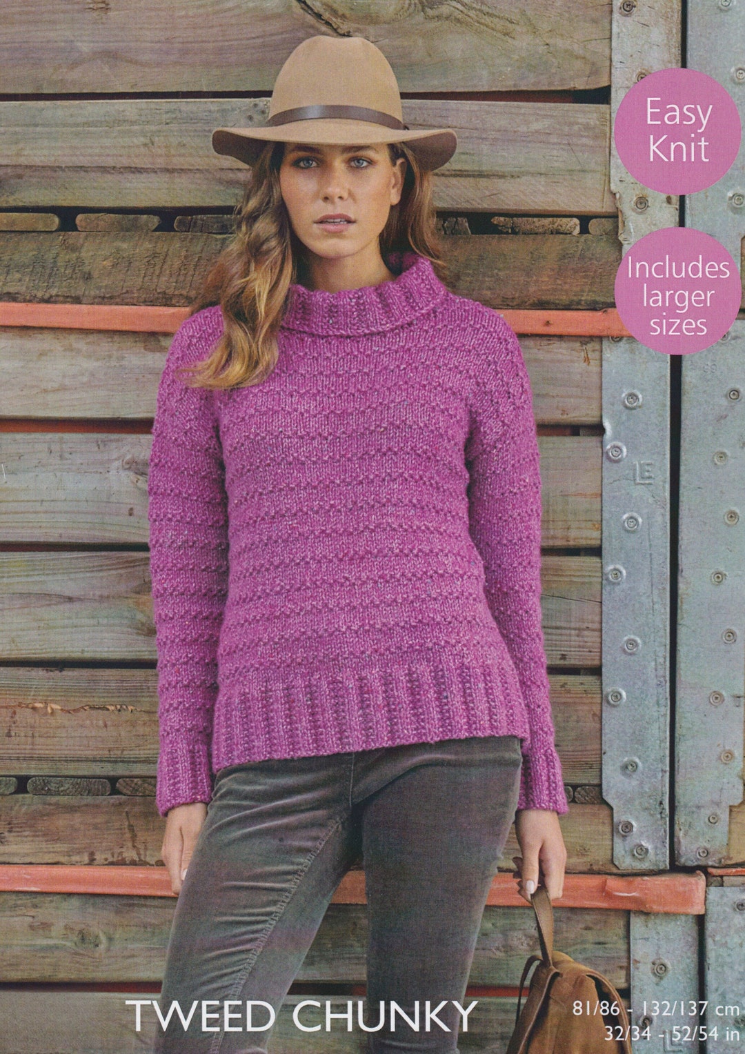 Womens Chunky Jumper Knitting Pattern Bulky Yarn Ladies Sweater Quick ...