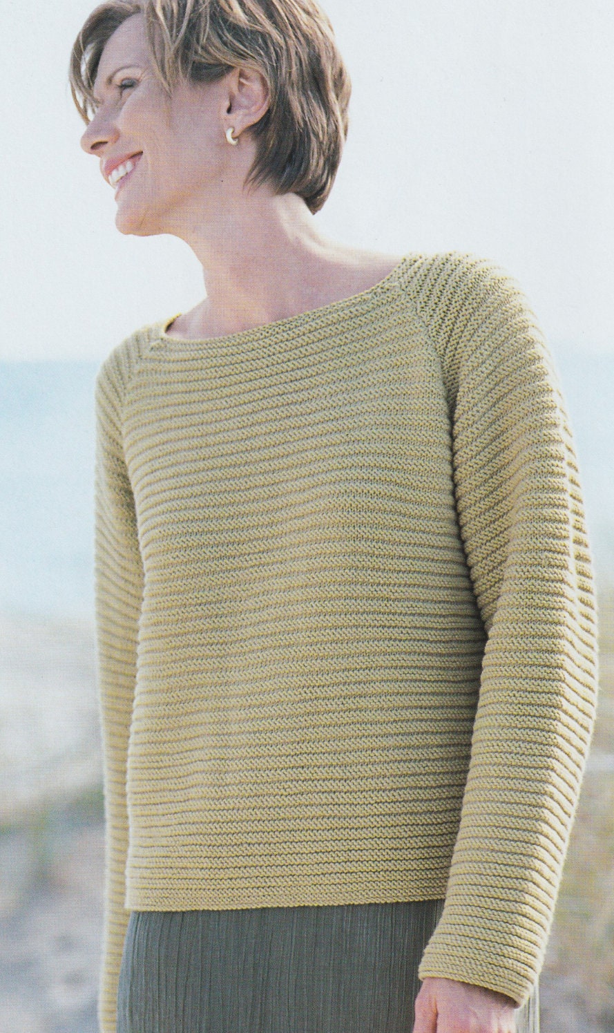 Ladies Sweater Knitting Pattern Simple Shape Striped & Plain DK / 8 Ply ...