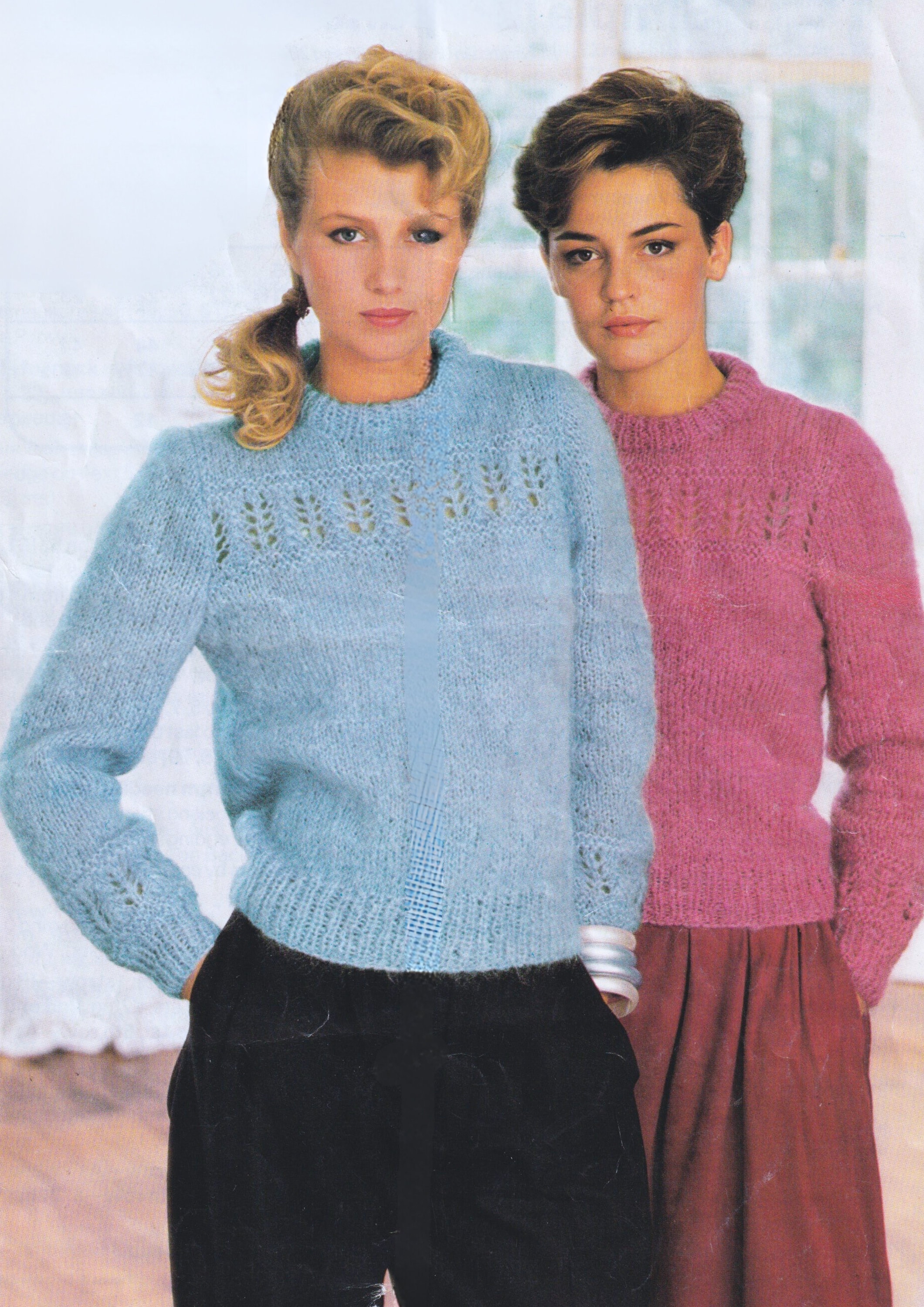 Mohair Sweater Jumper Knitting Pattern Pretty With Eyelet Panel Ladies ...