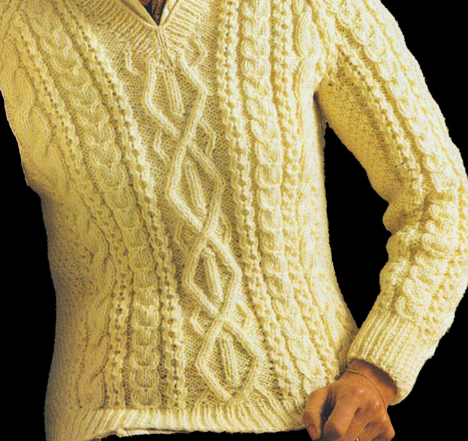 Vintage Aran Sweater Knitting Pattern 1970s Jumper Aran Yarn ...