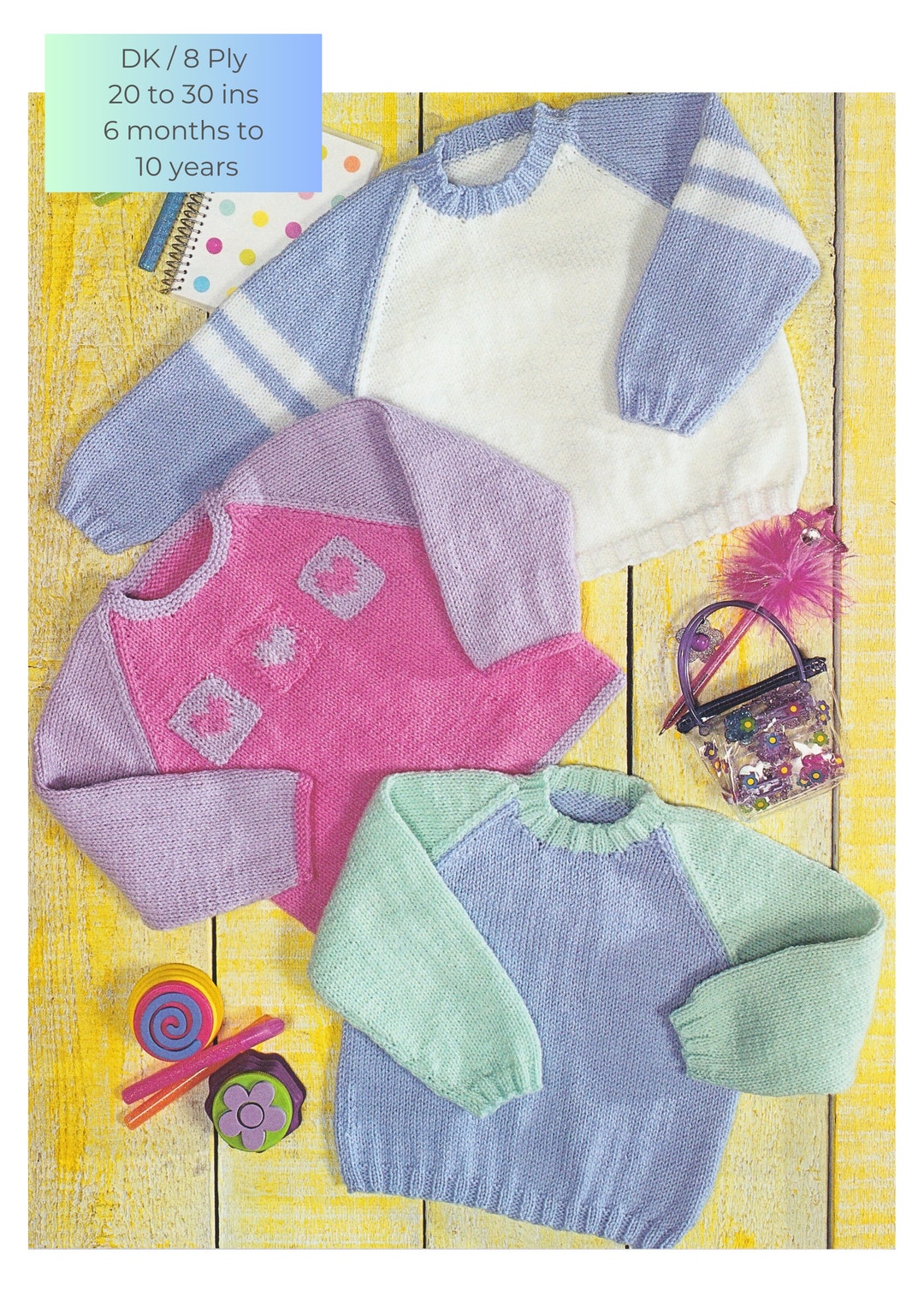 Boys & Girls Sweater Knitting Pattern Childs Jumper Pattern in DK / 8 ...