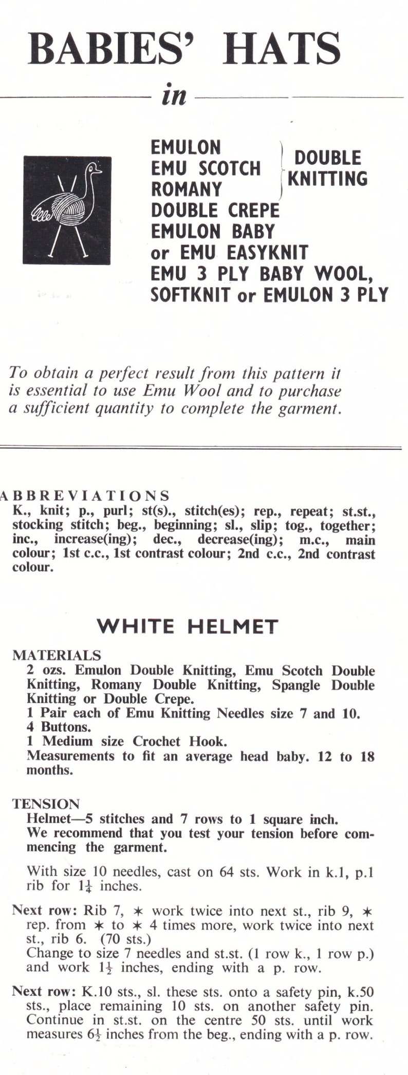Baby Hats Knitting Pattern Vintage 1960s DK & 3ply Balaclava - Etsy