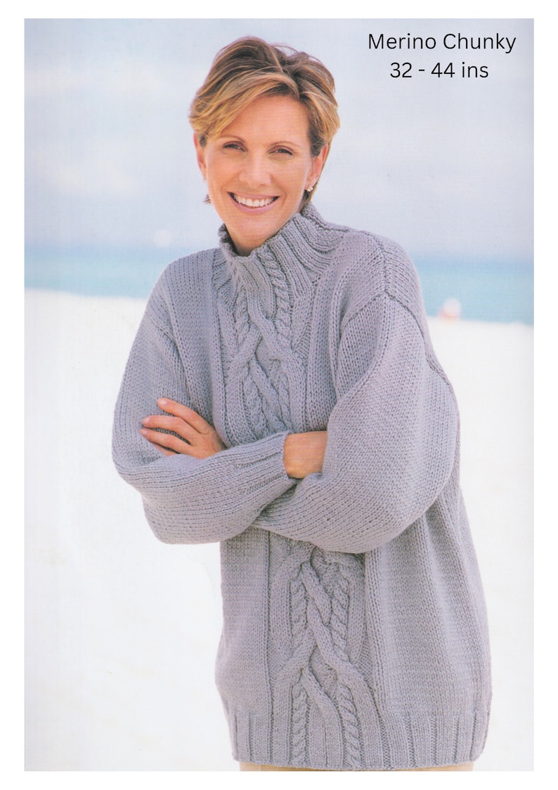 Ladies Sweater Knitting Pattern Turtleneck Roll Neck Chunky / Bulky ...