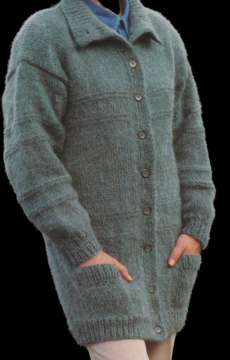 Womens Long Cardigan Knitting Pattern Chunky Bulky Yarn Ladies Jacket ...