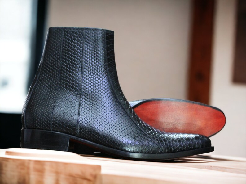 Handmade Men's Black Python Leather Boots FASHION Designer BOOT Stylish ...