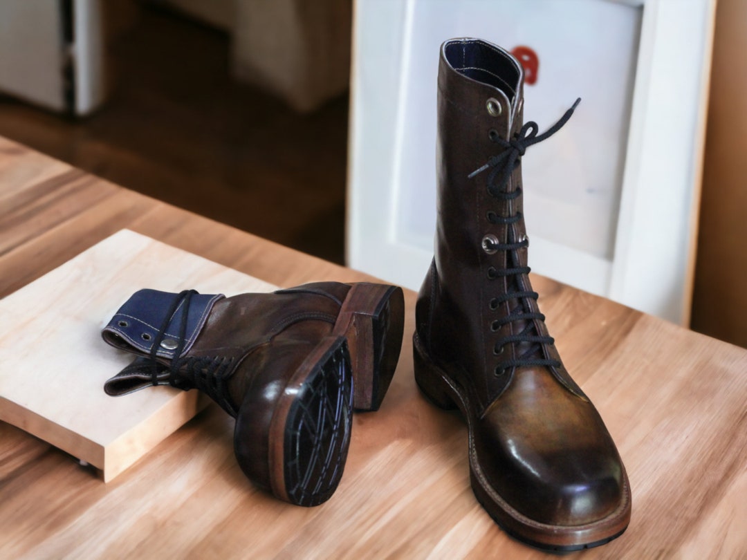 Botas de cuero para hombre hechas a mano / Retro Brown Distress Look ...