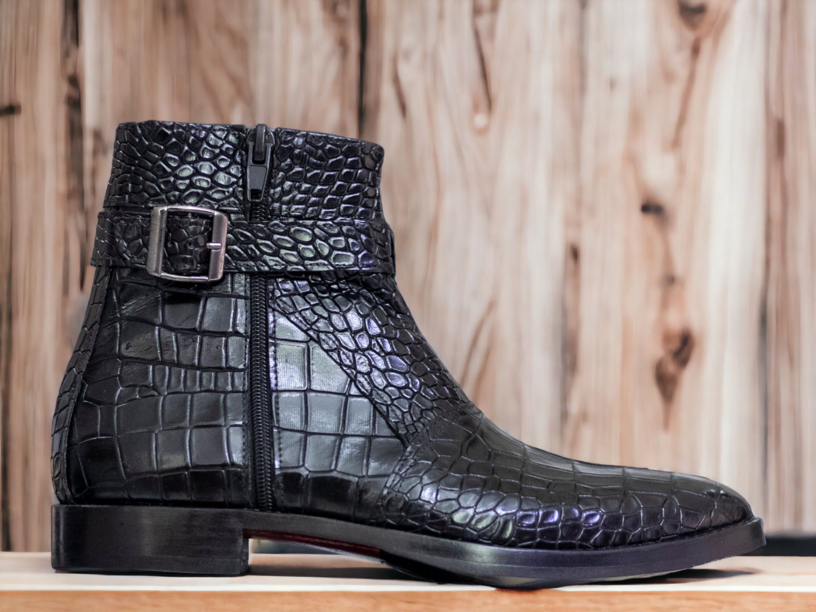 Handmade Men's Black Alligator Leather Boots FASHION Designer BOOT ...