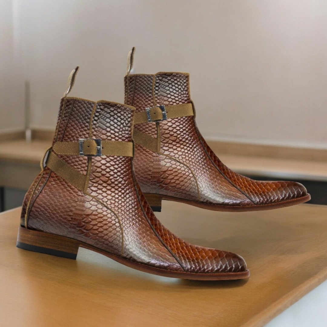 Handmade Men's Black Python Jodhpurs Leather Boots FASHION Designer ...