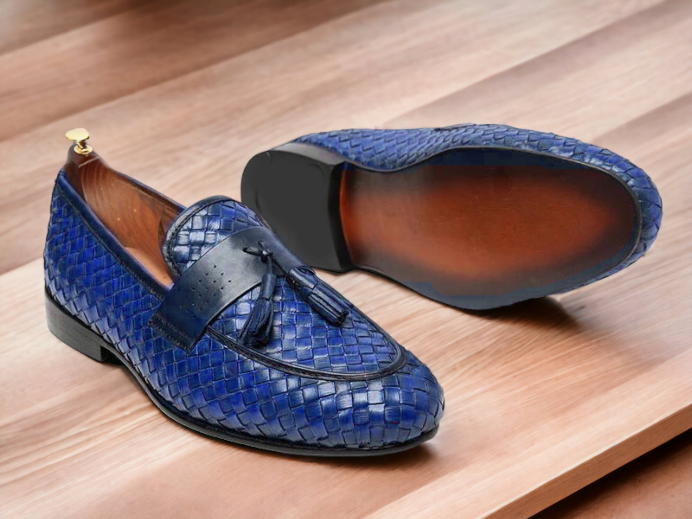 Handmade Men's Black Woven Leather Loafer FASHION Designer Shoes ...