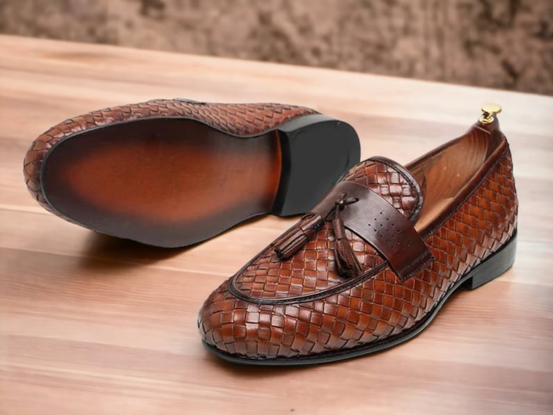 Handmade Men's Black Woven Leather Loafer FASHION Designer Shoes ...