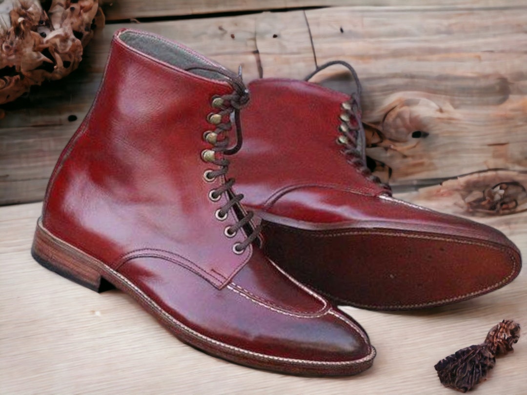 Handmade Men's Burgundy Leather Split Toe Boots FASHION Ankle BOOT ...